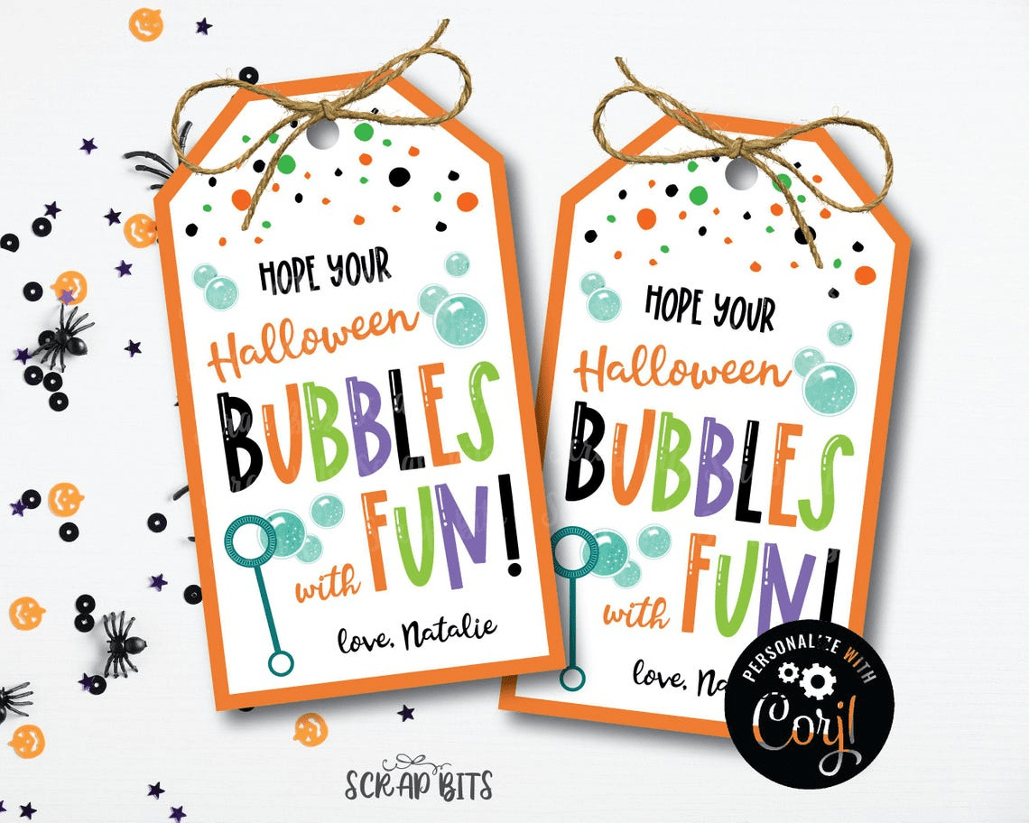 Halloween Bubbles With Fun, Printable Gift Tags . Instant Download Edi ...