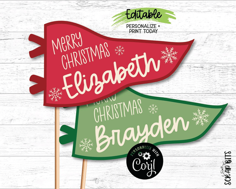 Christmas Pennant Flag, Personalized Printable Stocking Flag, Instant ...