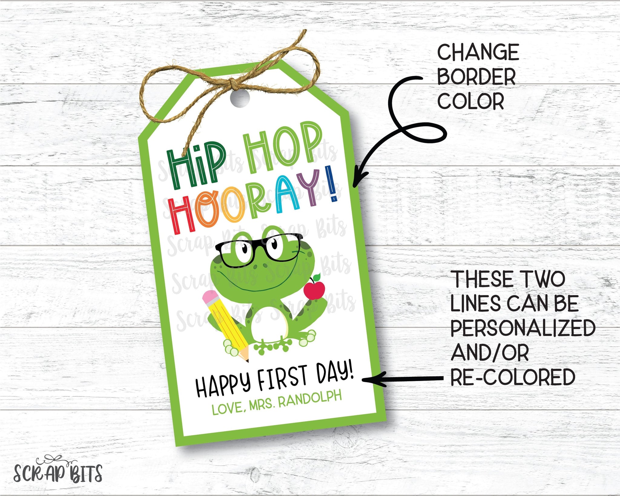 EDITABLE Back To School Tags, Hip Hop Hooray Frog Tags, Instant Downlo ...