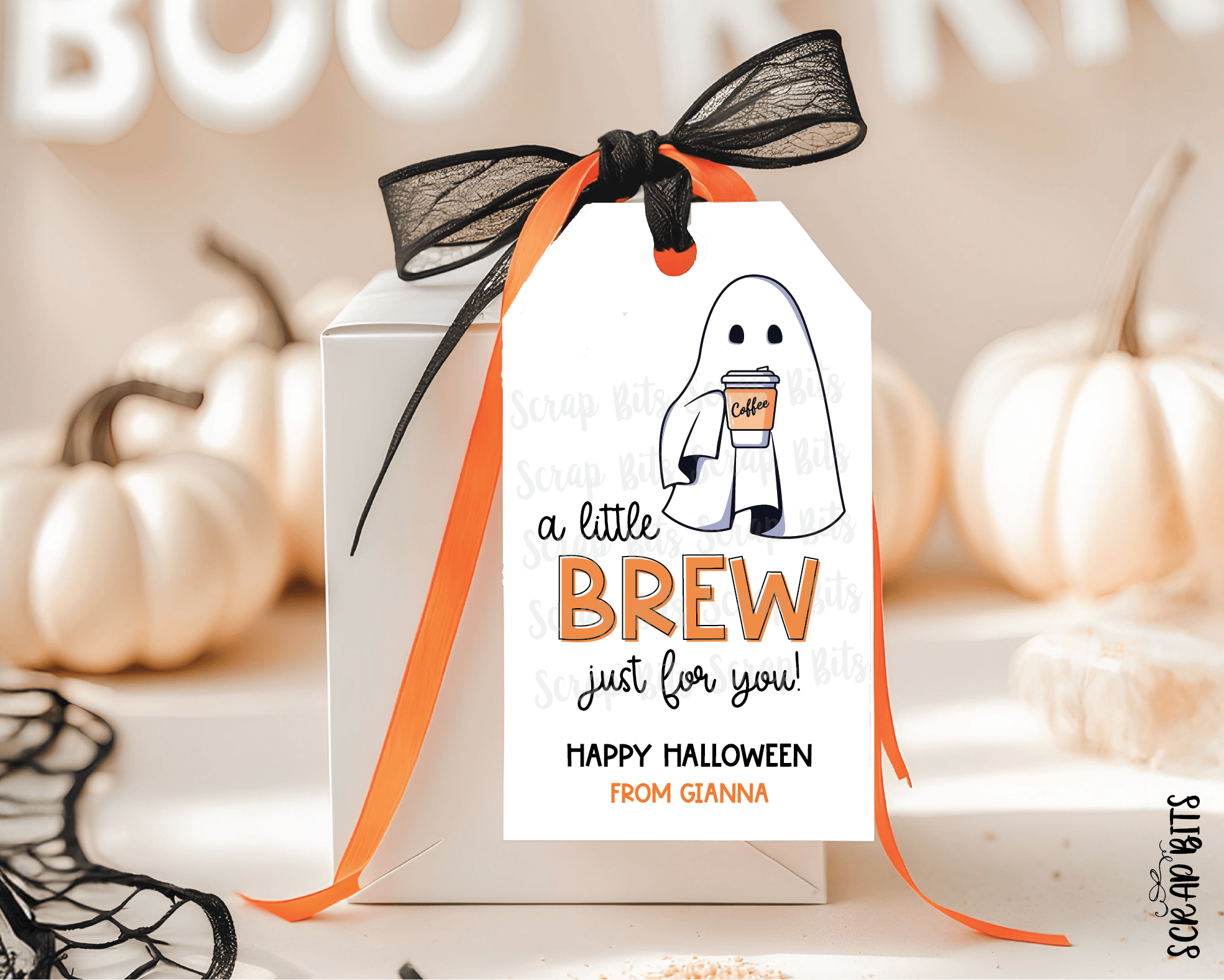 Ghost A Little Brew For You, Personalized Halloween Coffee Gift Tags ...