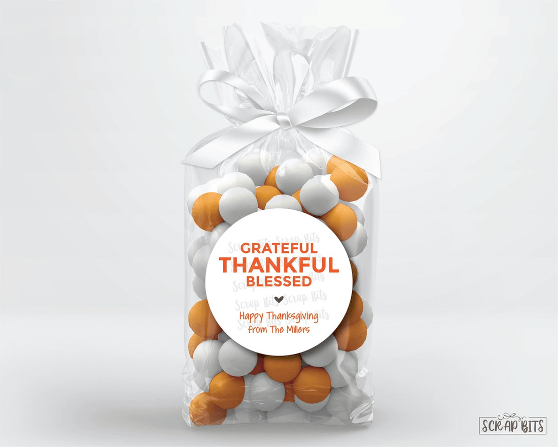 Grateful Thankful Blessed Stacked, Thanksgiving Stickers or Tags, Pers ...