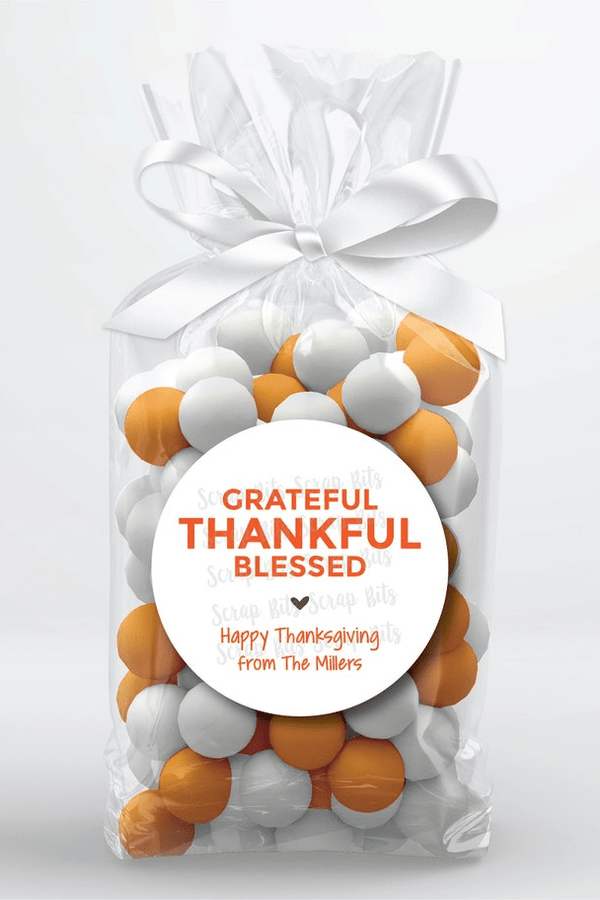 Grateful Thankful Blessed Stacked, Thanksgiving Stickers or Tags, Pers ...