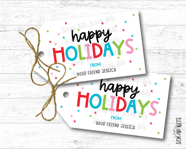 Happy Holidays Playful Lettering, Personalized Christmas Gift Tags ...