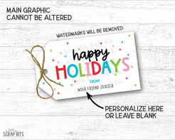 Happy Holidays Playful Lettering, Personalized Christmas Gift Tags ...