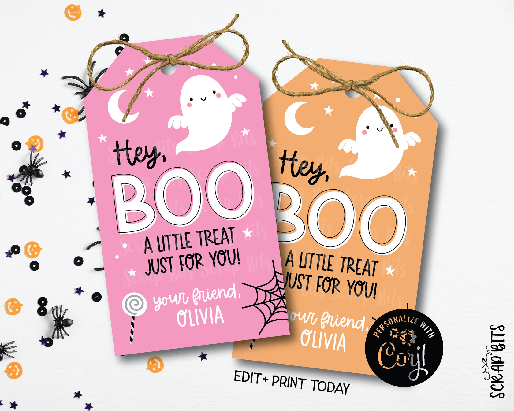 Hey Boo Printable Halloween Ghost Tags . Instant Download Editable Tem ...