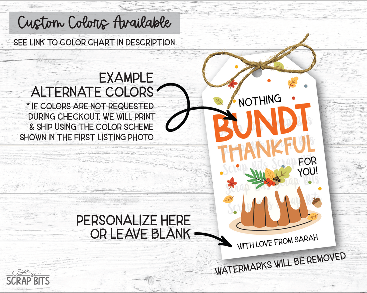 Nothing Bundt Thankful For You, Personalized Thanksgiving Gift Tags ...