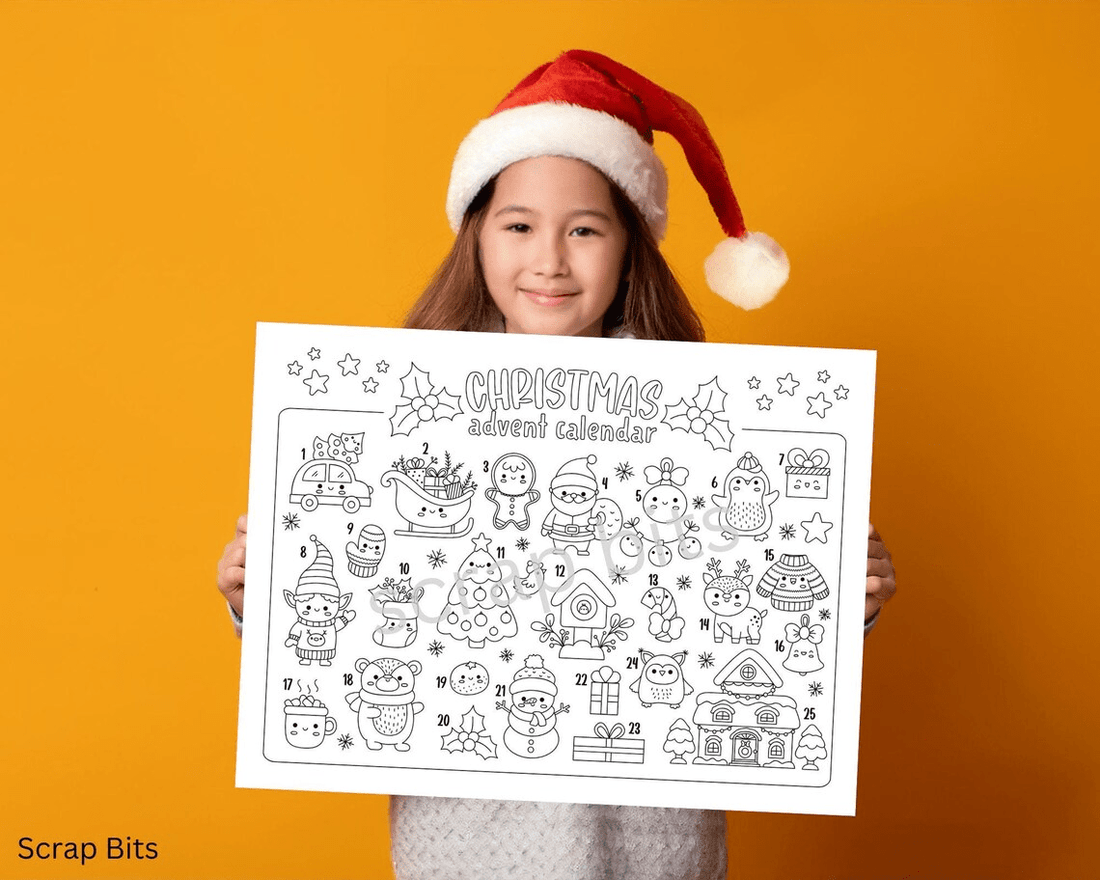 Printable Christmas Advent Calendar, Christmas Coloring Sheet . Instan ...