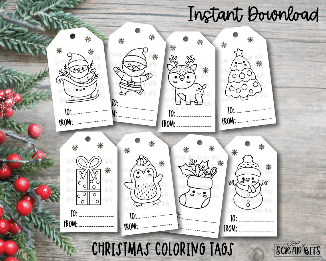 Printable Christmas Coloring To From Gift Tags, Instant Download ...