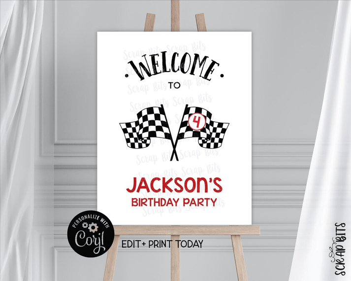 Racing Flags Welcome Sign, Instant Download Editable Template – Scrap Bits