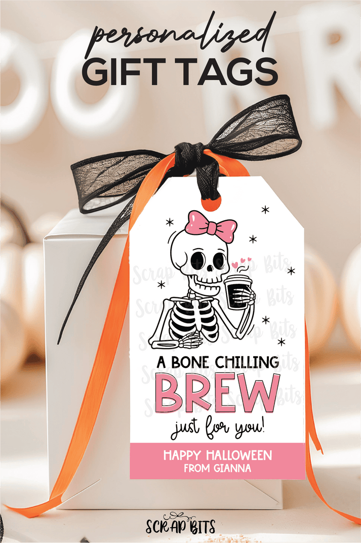 Skeleton Bone Chilling Brew For You Tags . Personalized Halloween Coff ...