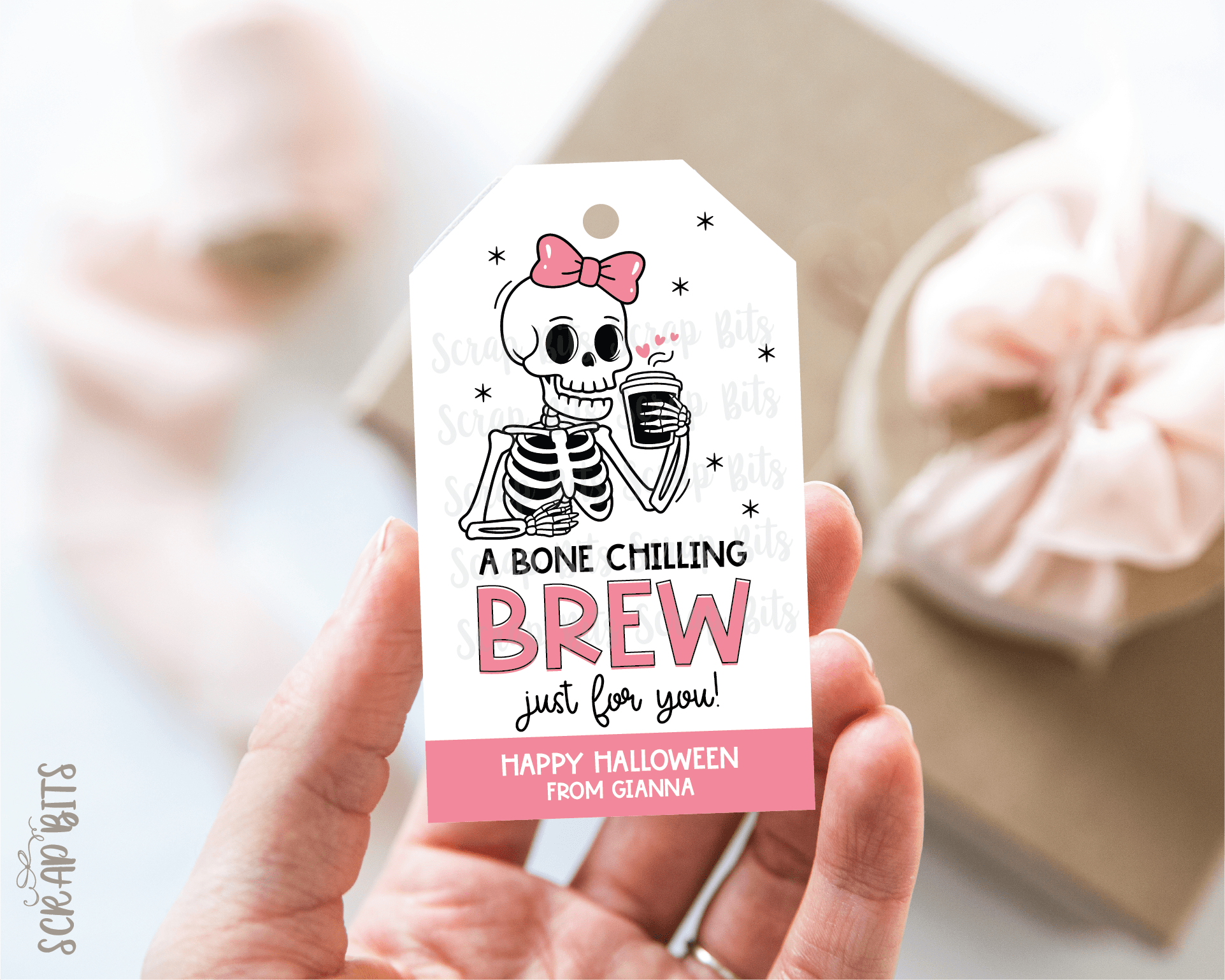 Skeleton Bone Chilling Brew For You Tags . Personalized Halloween Coff ...