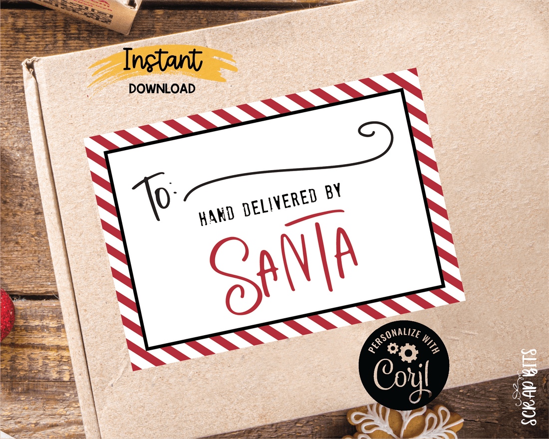 Hand Delivered By Santa Shipping Label, Printable From Santa Labels, D – Scrap Bits