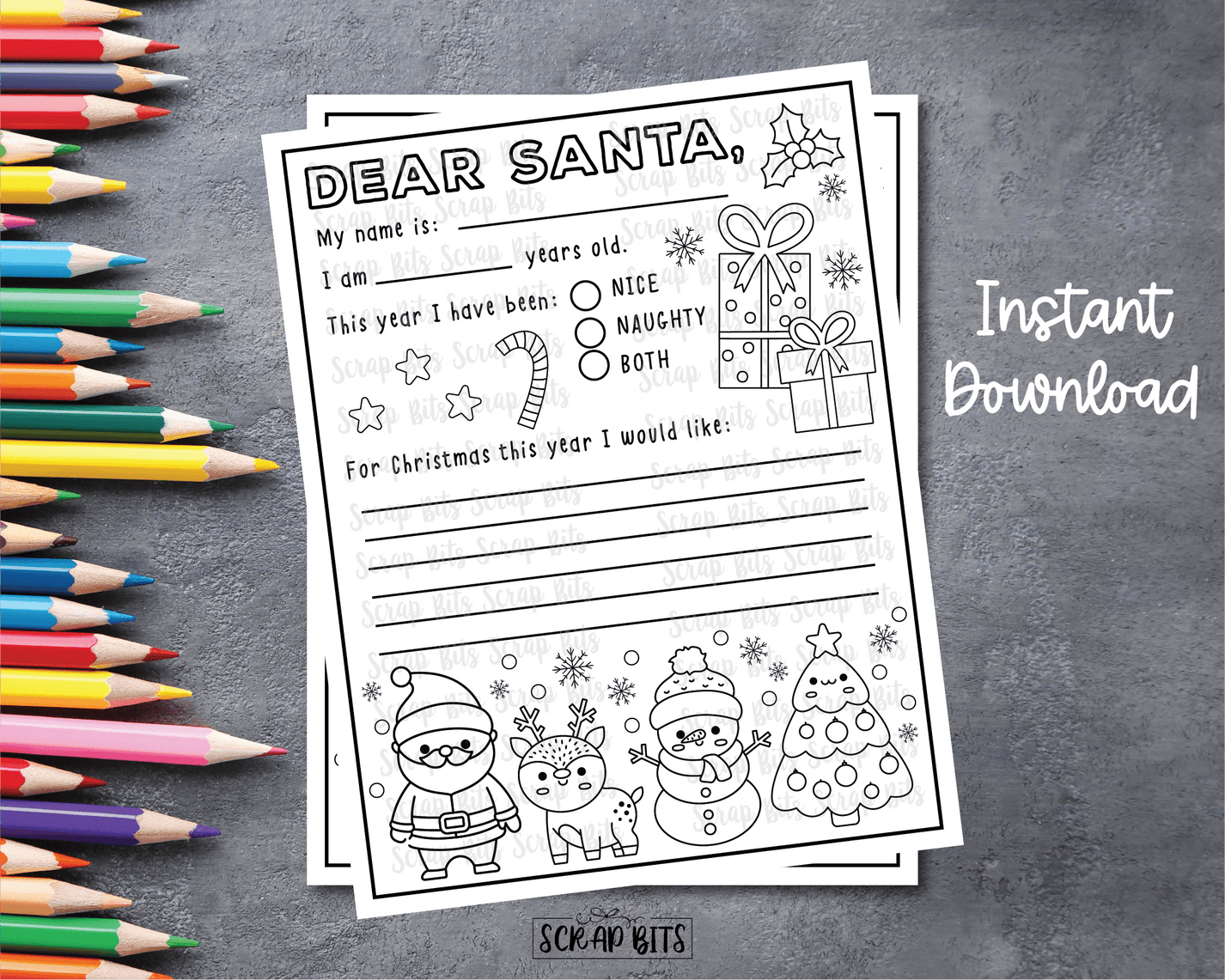Letter To Santa Coloring Page, Printable Santa Letter . Instant Downlo ...