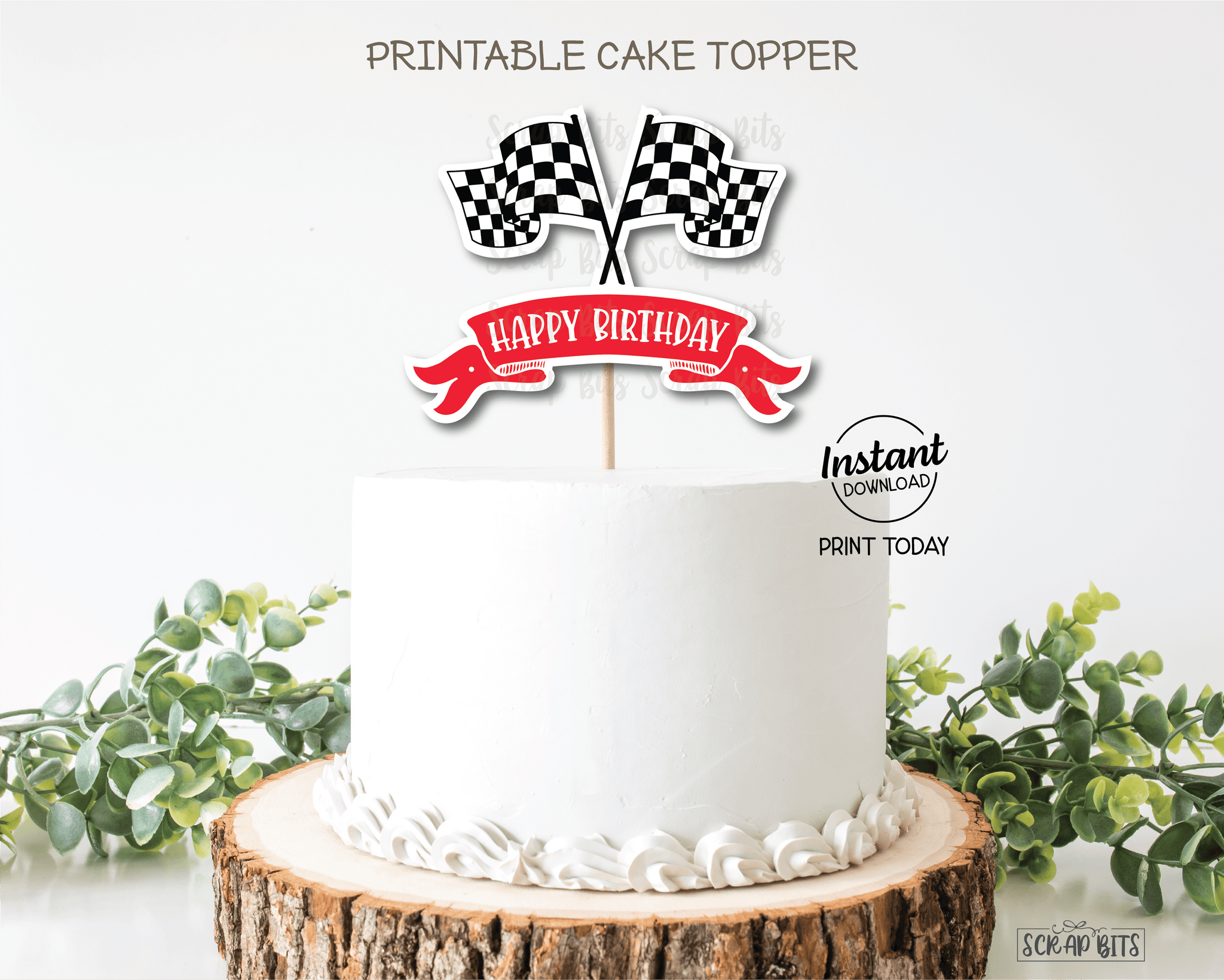 Racing Flags Cake Topper, Red Banner, Printable Party Decor . Instant ...