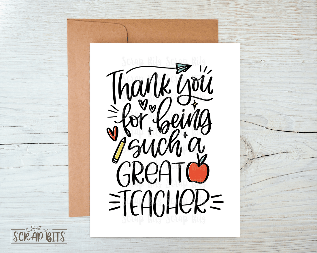 Thank You for Being a Great Teacher Appreciation Card, Teacher Thank Y ...